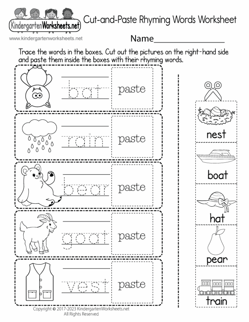Printable Rhyming Words For Kindergarten - Free Printable Payroll Checks